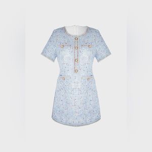J.ING | Dresses | Jing Librada Tweed Blue Button Short Sleeve Mini ...